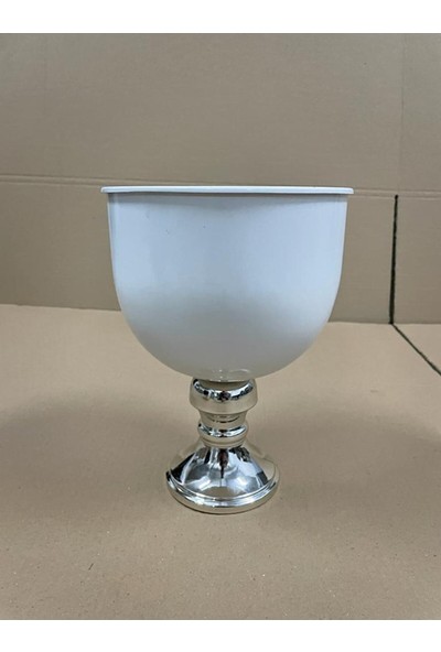 Mawi Okyanus Beyaz Vazo Gümüş Ayak Metal Vazo