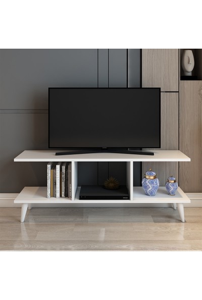 İzco Design Light Tv Ünitesi 120 cm Kapaksız Eko Tv Sehpası Beyaz