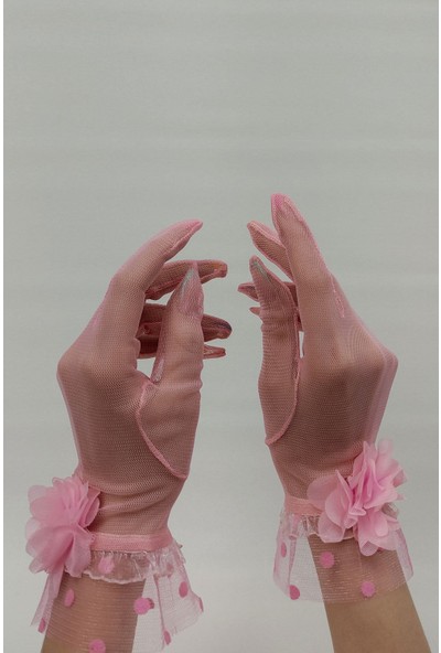 Hayalperest Boncuk Dantelli Çiçek Desenli Gelin Eldiveni