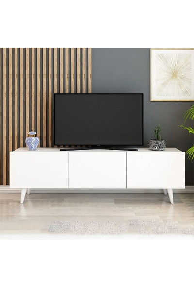 Ice Tv Ünitesi 150 cm 3 Kapaklı Tv Sehpası Beyaz
