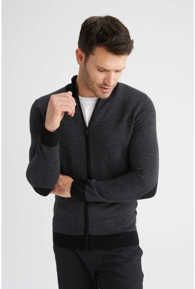 DeFacto Slim Fit Yarım Balıkçı Yaka Fermuarlı Uzun Kollu Triko Hırka R1686AZ22WN