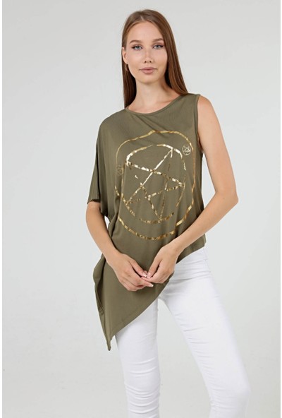 Home Store Bluz Pentagram Baskili Yarasa Model - Kaki Home Store Bluz Pentagram Baskili Yarasa Model - Kaki