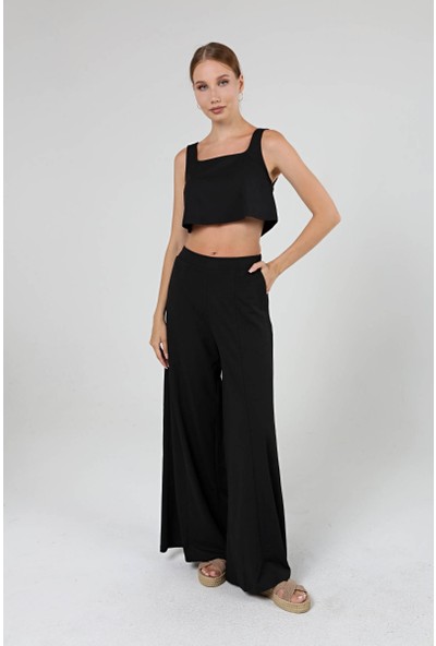 Home Store Pantolon Ispanyo Paça 2 Cepli Parça Dikişli Beli ½ Lastikli - Siyah Home Store Pantolon Ispanyo Paça 2 Cepli Parça Dikişli Beli ½ Lastikli - Siyah