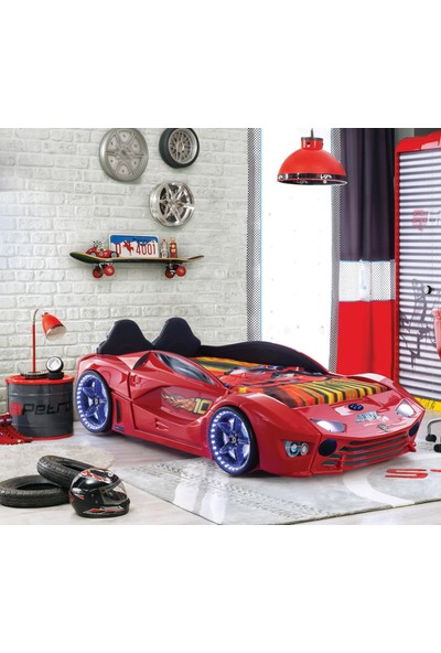 Kaju Mobilya Kaju Aventa Kırmızı Premium Arabalı Yatak