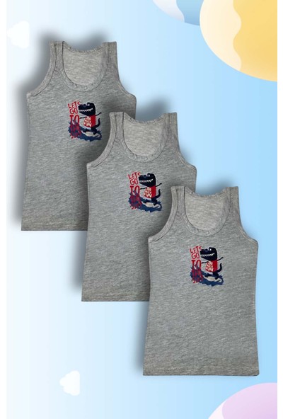 Gri Mor Tekstil 3'lü Timsah Baskılı Gri Çocuk Atlet