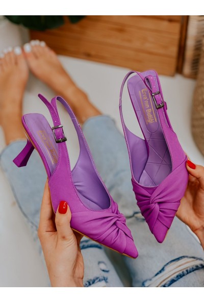 Mor Saten (Bow) Fiyonk Detay Kadın Stiletto