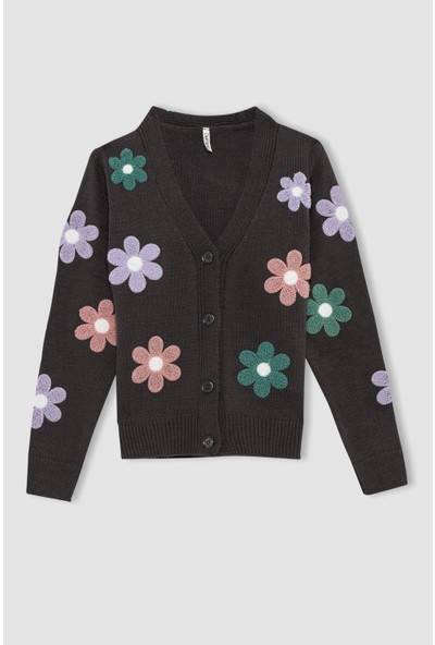 DeFacto Kız Çocuk Regular Fit V Yaka Triko HIRKA X9530A622WN