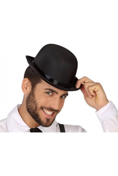 Siyah Renk Saten Kaplama Charlie Chaplin Melon Şapka Siyah Renk Saten Kaplama Charlie Chaplin Melon Şapka