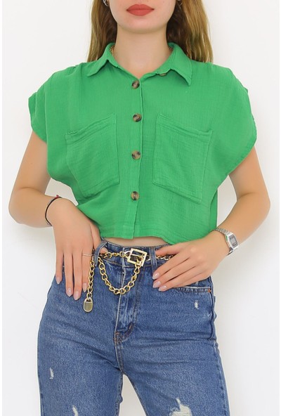 Çift Cep Crop Gömlek Yeşil - 2170.1602.
