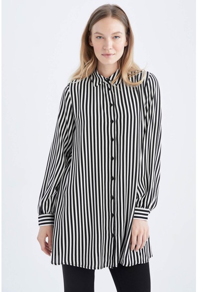 DeFacto Relax Fit Çizgi Desenli Viskon Gömlek Tunik X1332AZ22SP