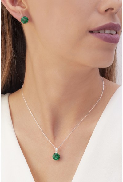 Ats Silver Zirkon Taşlı Top Kolye Küpe Takı Seti Ats Silver Zirkon Taşlı Top Kolye Küpe Takı Seti