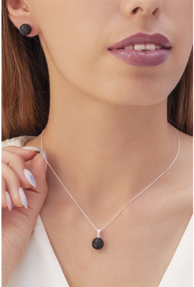Ats Silver Zirkon Taşlı Top Kolye Küpe Takı Seti Ats Silver Zirkon Taşlı Top Kolye Küpe Takı Seti