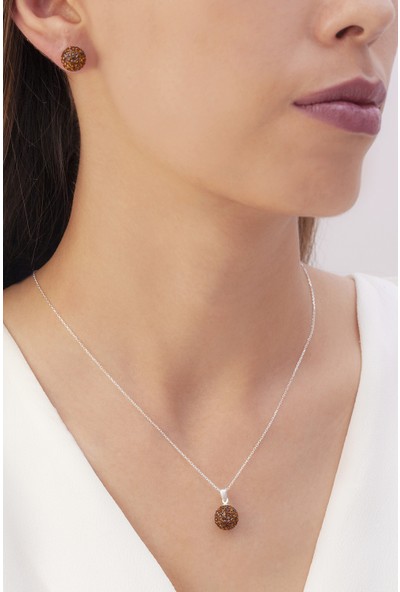 Ats Silver Zirkon Taşlı Top Kolye Küpe Takı Seti Ats Silver Zirkon Taşlı Top Kolye Küpe Takı Seti