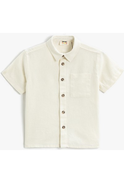 Keten Karışımlı Kumaş Gömlek Kısa Kollu
