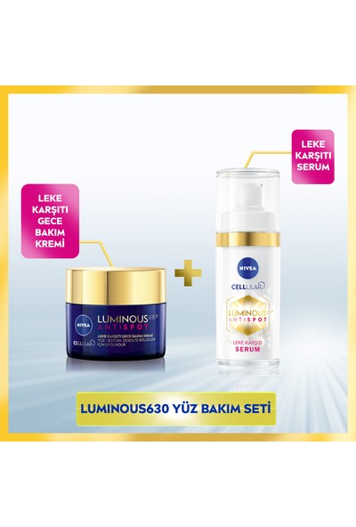 NIVEA Luminous630 Leke Karşıtı Serum 30ml ve Luminous630 Leke Karşıtı Gece Yüz Kremi 50ml NIVEA Luminous630 Leke Karşıtı Serum 30ml ve Luminous630 Leke Karşıtı Gece Yüz Kremi 50ml
