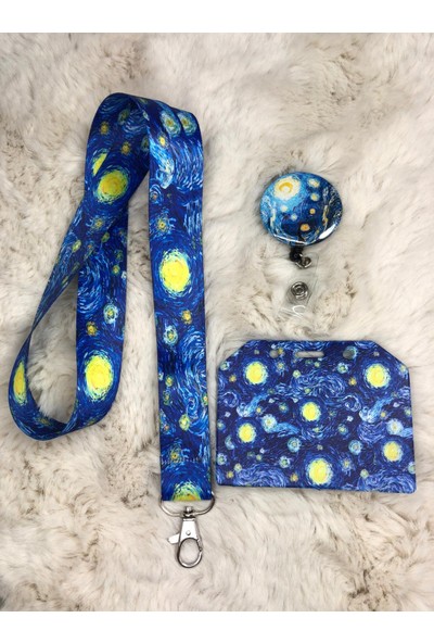 Hediyebum Van Gogh Yıldızlı Gece Boyun Askısı Yoyo ve Kartlık Set