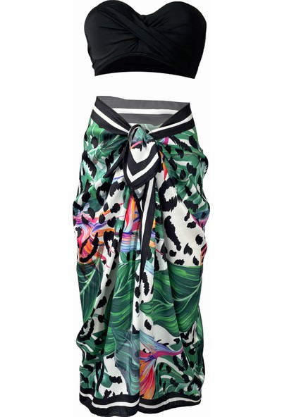 Bolder Lana-Siyah Leo Yaprak Desen Pareo Iç Göstermeyen Parlak KUMAŞ-95CM*145CM