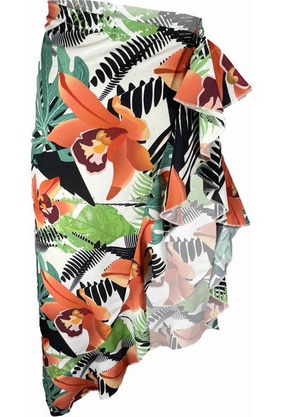 Bolder Allora Turuncu Çiçek Desen Fırfırlı Pareo Bolder Allora Turuncu Çiçek Desen Fırfırlı Pareo