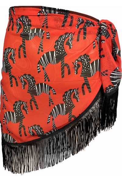Bolder Amore Püsküllü Kırmızı Zebra Desen Pareo Bolder Amore Püsküllü Kırmızı Zebra Desen Pareo