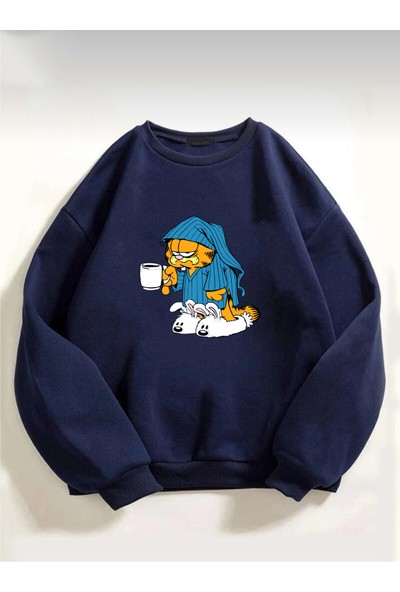 Afro Giyim Kadın Oversize Garfield Baskılı Sweatshirt Afro Giyim Kadın Oversize Garfield Baskılı Sweatshirt