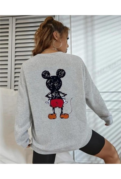 Afro Giyim Kadın Oversize Ön Arka Mickey Mouse Baskılı Sweatshirt Afro Giyim Kadın Oversize Ön Arka Mickey Mouse Baskılı Sweatshirt