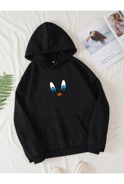 Afro Giyim Unisex Kapşonlu Tweety Göz Baskılı Sweatshirt Hoodie