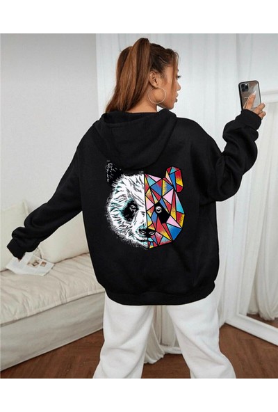 Afro Giyim Kadın Oversize Kapşonlu Ön Arka Panda Baskılı Sweatshirt Hoodie Afro Giyim Kadın Oversize Kapşonlu Ön Arka Panda Baskılı Sweatshirt Hoodie