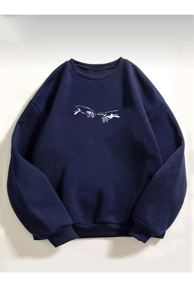 Afro Giyim Unisex Oversize Bej Michelangelo El Baskılı Sweatshirt