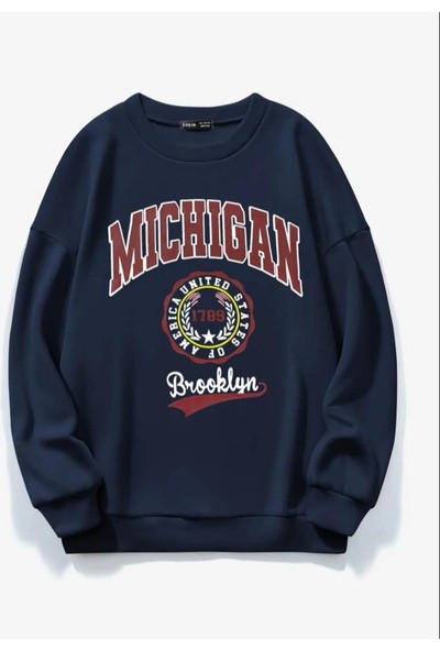 Afro Giyim Unisex Oversize Lacivert Mıchıgan Brooklyn Sweatshirt Afro Giyim Unisex Oversize Lacivert Mıchıgan Brooklyn Sweatshirt