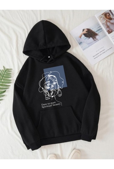 Afro Giyim Kadın Siyah Mavi Detay Figür Tasarım Oversize Kapşonlu Hoodie Afro Giyim Kadın Siyah Mavi Detay Figür Tasarım Oversize Kapşonlu Hoodie