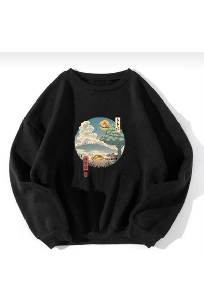 Afro Giyim Unisex Totoro Anime Baskılı Oversize Sweatshirt