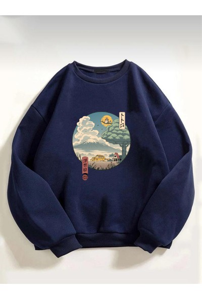 Afro Giyim Unisex Totoro Anime Baskılı Oversize Sweatshirt