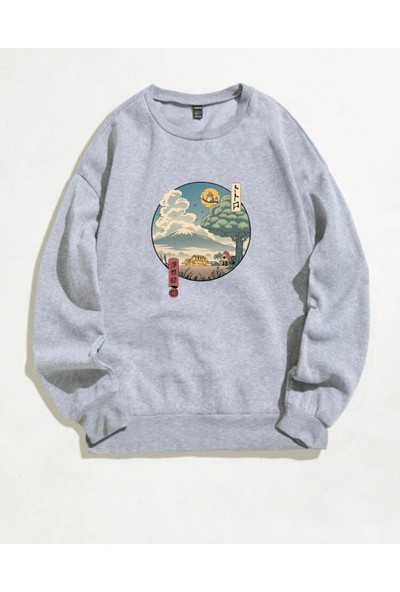 Afro Giyim Unisex Totoro Anime Baskılı Oversize Sweatshirt