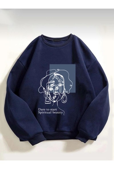 Afro Giyim Kadın Oversize Mavi Detay Figür Baskılı Sweatshirt Afro Giyim Kadın Oversize Mavi Detay Figür Baskılı Sweatshirt
