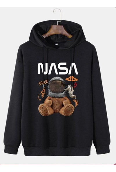 Afro Giyim Unisex Siyah Nasa Ayıcık Baskılı Kapüşonlu Sweatshirt Afro Giyim Unisex Siyah Nasa Ayıcık Baskılı Kapüşonlu Sweatshirt