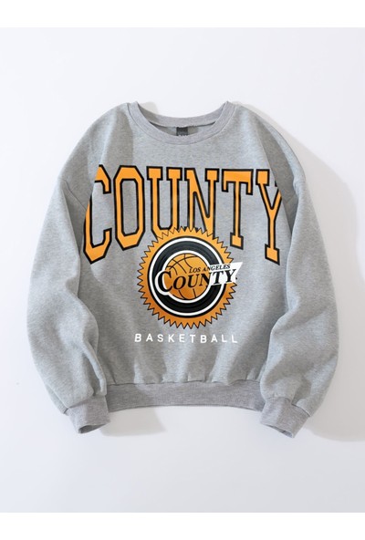 Afro Giyim Kadın Gri Oversize County Baskılı Sweatshirt Afro Giyim Kadın Gri Oversize County Baskılı Sweatshirt