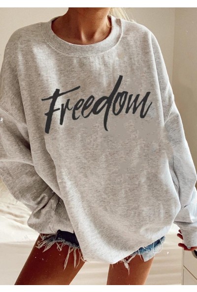Afro Giyim Kadın Gri Sweat Freedom Baskı Afro Giyim Kadın Gri Sweat Freedom Baskı