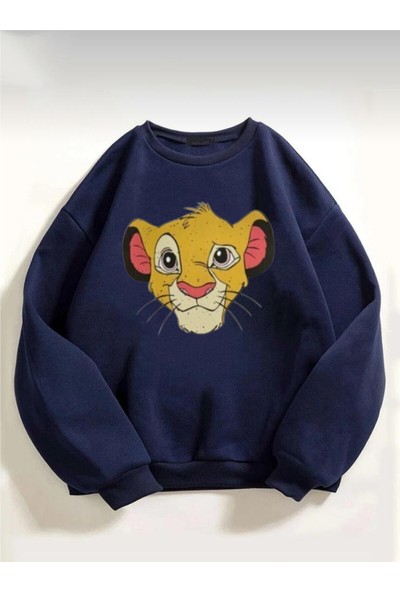 Unisex Aslan Baskılı Oversize Sweatshirt