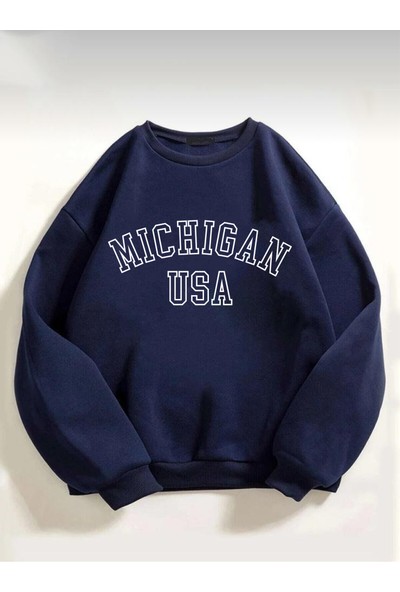 Unisex Oversize Michigan Usa Baskılı Sweatshirt Unisex Oversize Michigan Usa Baskılı Sweatshirt