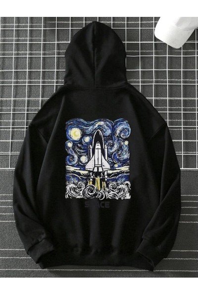 Unisex Siyah Oversize Space Baskılı Kapşonlu Sweatshirt Hoodie Unisex Siyah Oversize Space Baskılı Kapşonlu Sweatshirt Hoodie