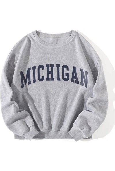 Afro Giyim Gri Oversize Uzun Kol Michigan Baskı Afro Giyim Gri Oversize Uzun Kol Michigan Baskı