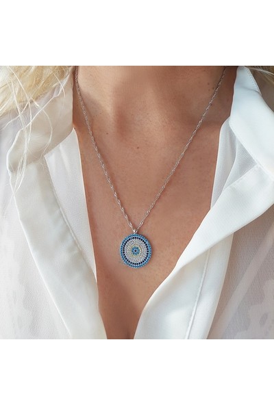 Vaoov 925 Ayar Gümüş Singapur Zincirli Nazar Kolye