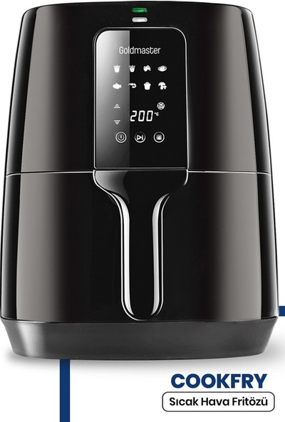 GoldMaster Cookfry Dijital Dokunmatik 8 Ön Programlı Airfryer Yağsız Sıcak Hava Fritöz GoldMaster Cookfry Dijital Dokunmatik 8 Ön Programlı Airfryer Yağsız Sıcak Hava Fritöz