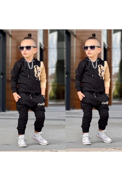 BY Asaf Kids Erkek Çocuk Ayıcık Tedy Siyah Takım