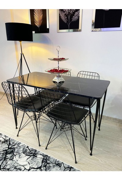 Stone Concept Mobilya Yemek Masa Takımı Mutfak Masası Cafe Masası 4 Adet Tel Sandalye 1 Adet Masa 60 x 120 cm Siyah Stone Concept Mobilya Yemek Masa Takımı Mutfak Masası Cafe Masası 4 Adet Tel Sandalye 1 Adet Masa 60 x 120 cm Siyah
