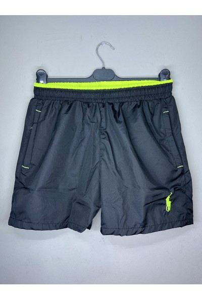 Erkek Düz Siyah Renk Cepli Model Deniz Şortu