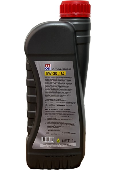 Moil Grado Premium 5W-30 1 Litre Partiküllü Motor Yağı ( Üretim Yılı : 2021 ) Moil Grado Premium 5W-30 1 Litre Partiküllü Motor Yağı ( Üretim Yılı : 2021 )