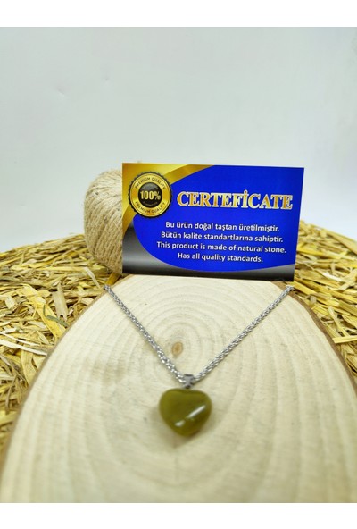 Yeşim Doğal Taş Kalp Kolye Ucu (Sertifikalı) (47 cm Zincir Dahil)