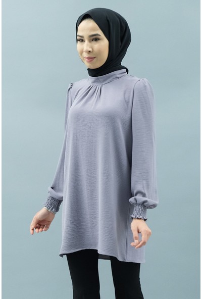 Shefoon Kol Ucu Lastikli Aerobin Tunik Gri