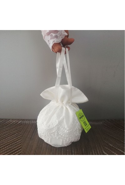 Şanel Handmade Shop Gk-56 Kırık Beyaz Nakışlı Gelin Kesesi, Gelin Çantası, Takı Kesesi,altın Kesesi